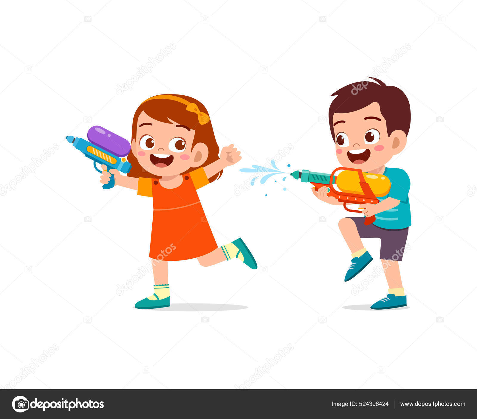 Cute Little Kid Holding Water Gun Play Friend Stock Vector Image by ...