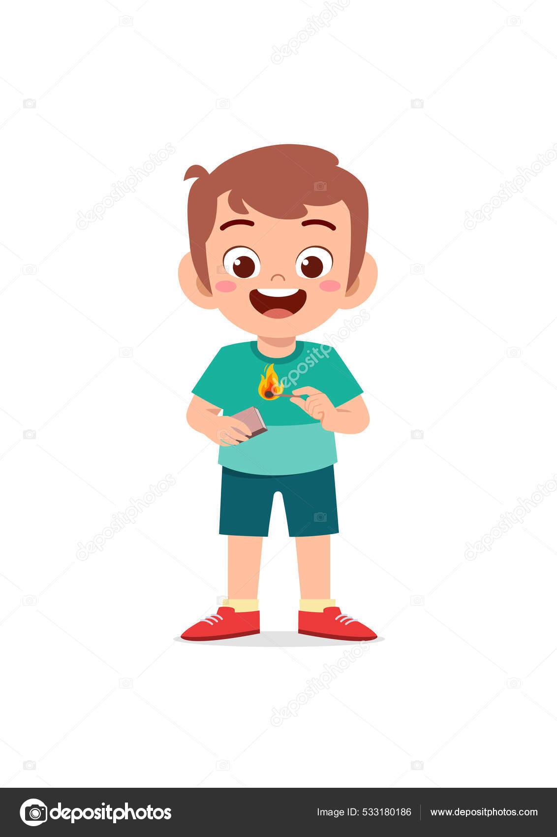 Cute Little Boy Holding Match Stick Fire Stock Vector Image by ...