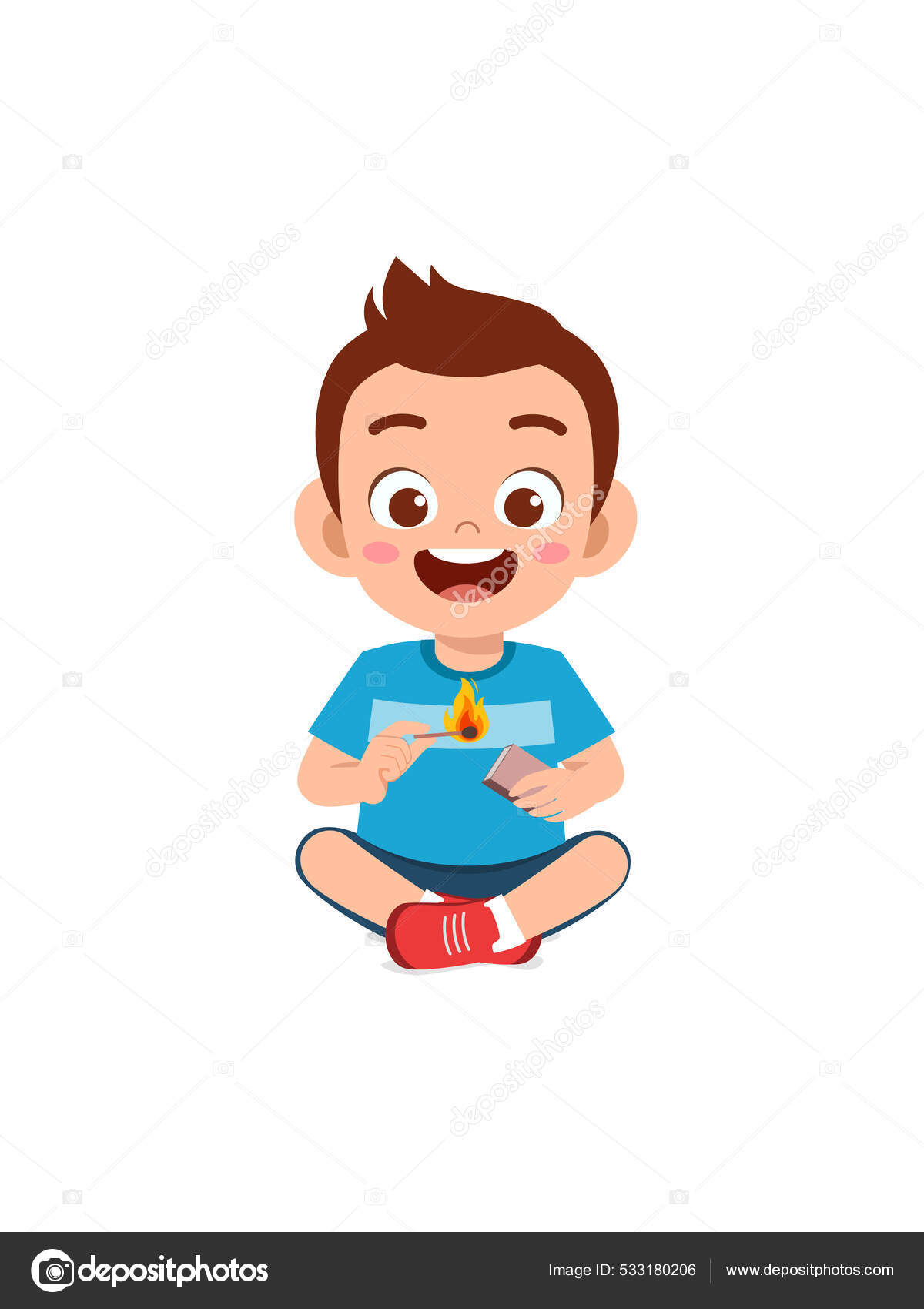 Lindo Niño Sosteniendo Partido Palo Con Fuego Vector de stock ...