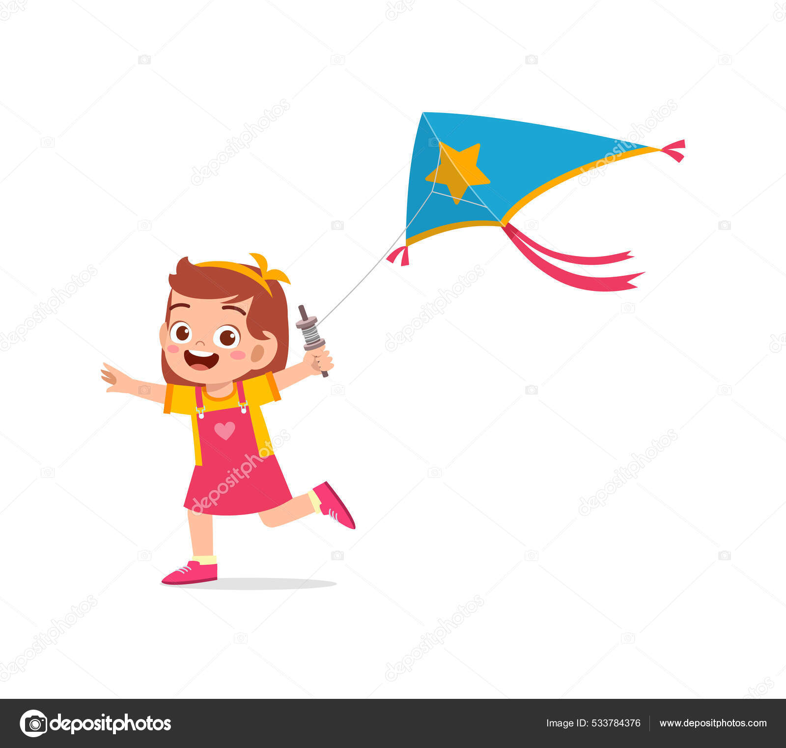 Cute Little Girl Play Kite Feel Happy Stock Vector by ©colorfuelstudio ...