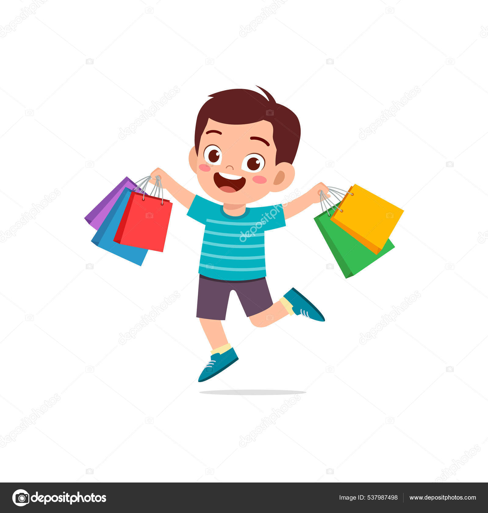 Cute Little Boy Carry Many Sopping Bags Stock Vector Image by ...