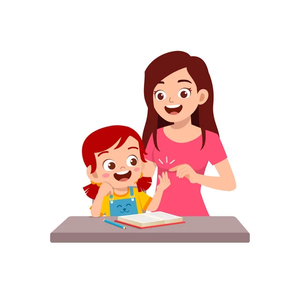 Cute Little Girl Study Mother Father Home Together Stock Vector by ...