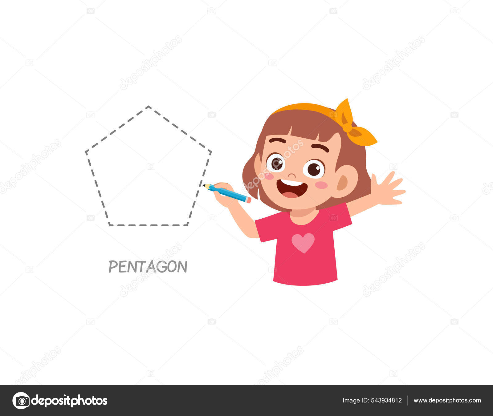 Belajar Gadis Kecil Yang Lucu Untuk Menggambar Segi Lima Vektor Stok ...