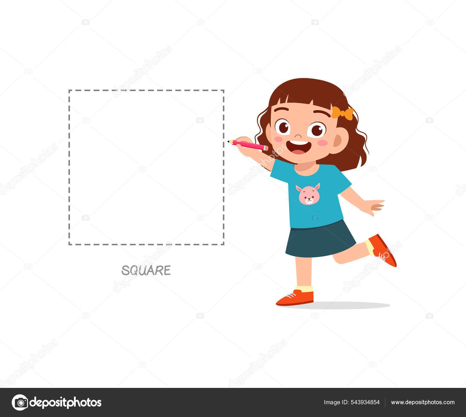 Linda Niña Estudio Para Dibujar Cuadrado Vector de stock #543934854 de ...
