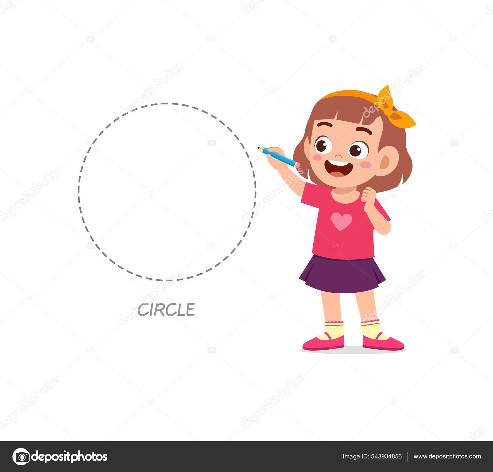 Linda Niña Estudio Para Dibujar Círculo Vector de stock por ...