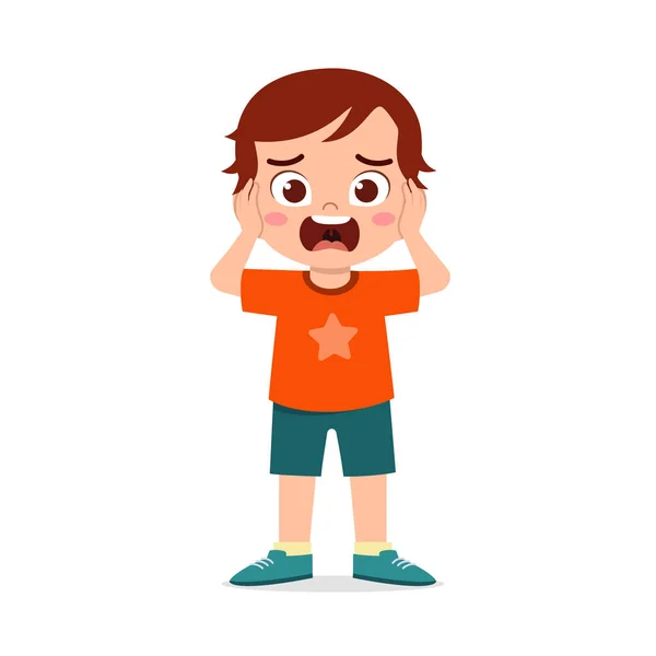 Lindo niño triste sentado solo asustado Vector de stock #320489976 de ...