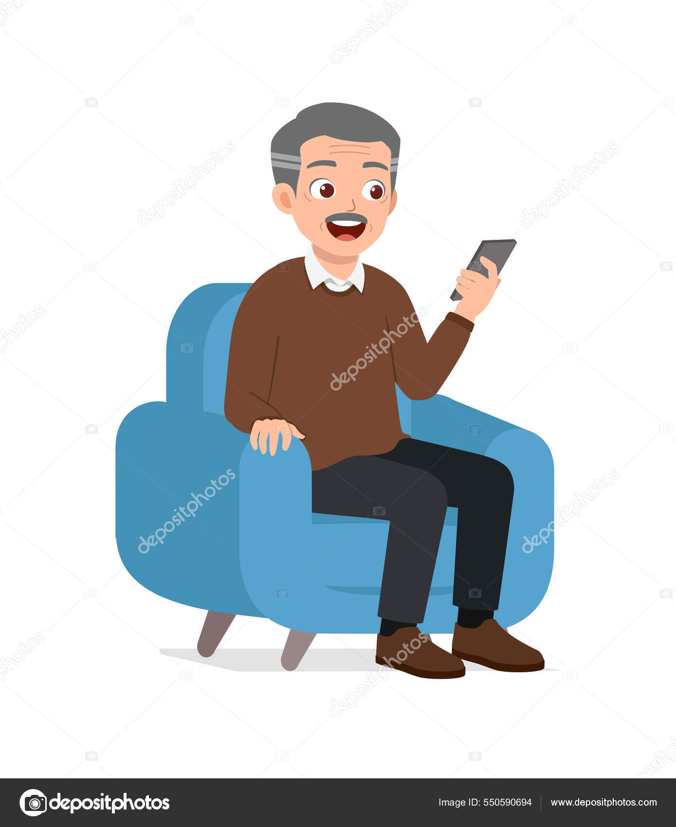Old Man Sit Sofa Using Mobile Phone Stock Vector by ©colorfuelstudio ...