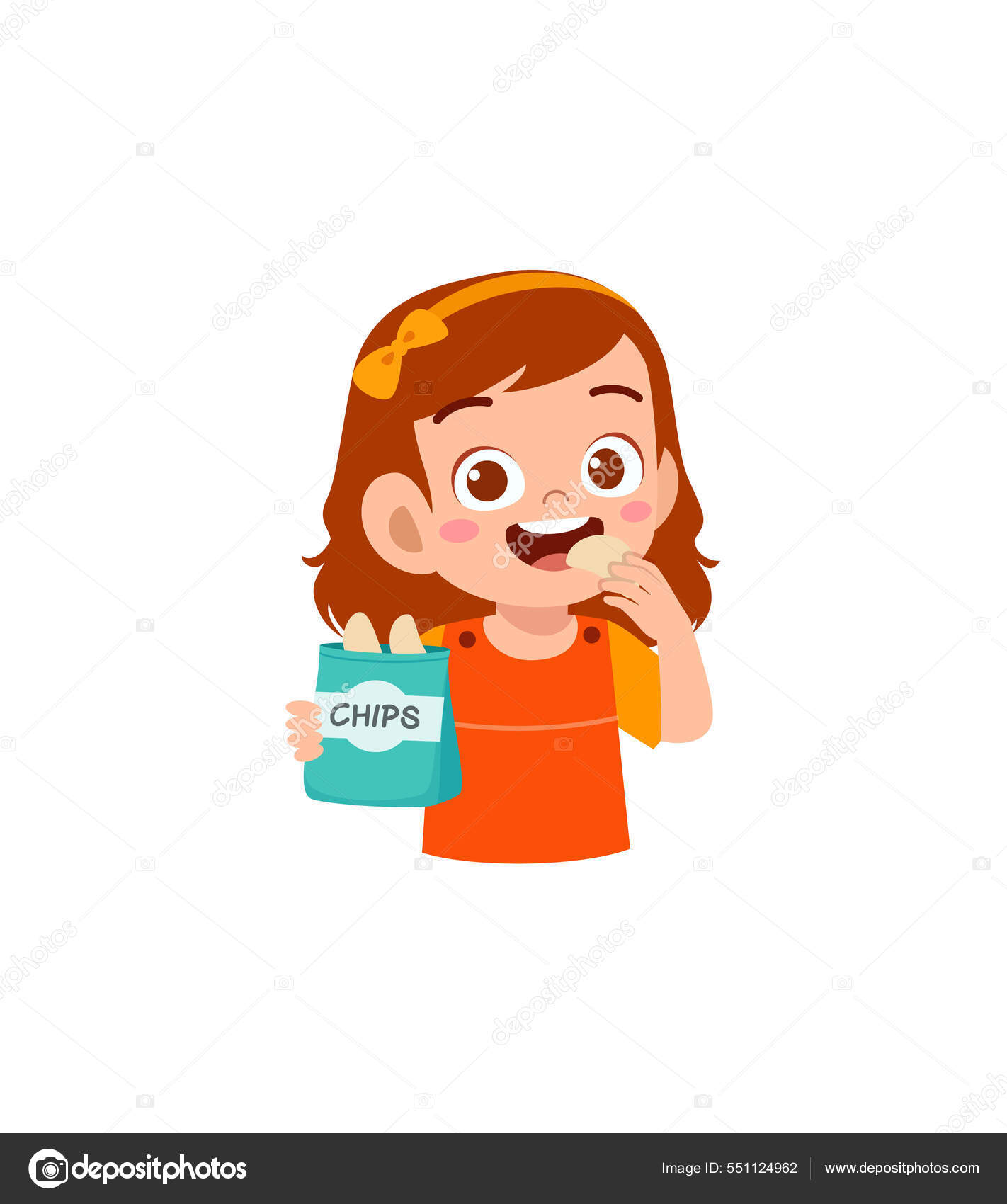 Niña Comer Papas Fritas Sentirse Feliz Vector de stock #551124962 de ...