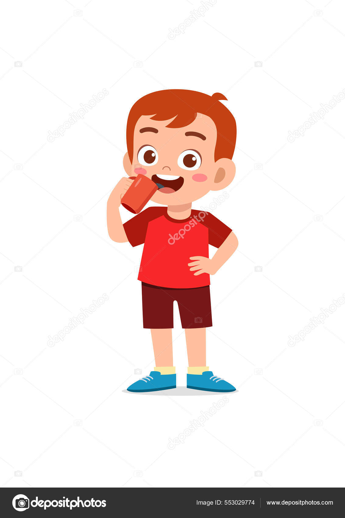 Pequeño Niño Beber Café Caliente Sentirse Feliz Vector de stock por ...