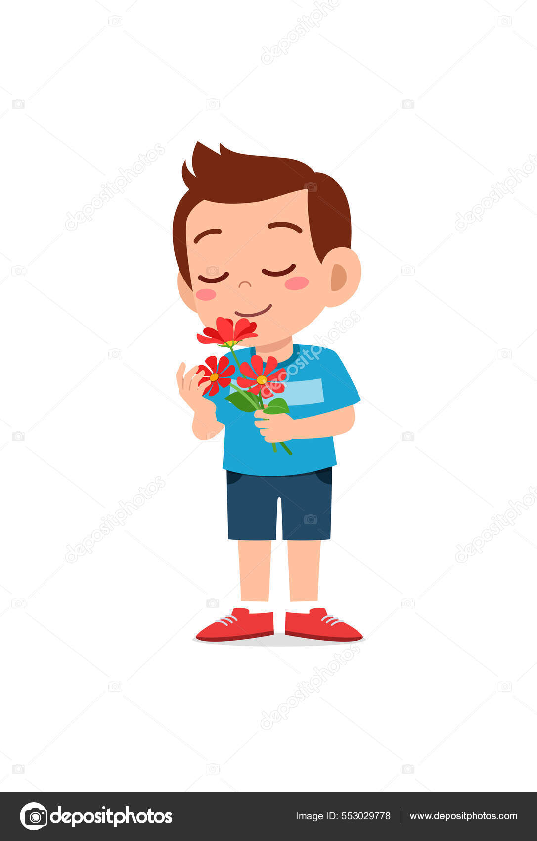 Little Boy Holding Flower Sniff Scent Stock Vector Image by ...