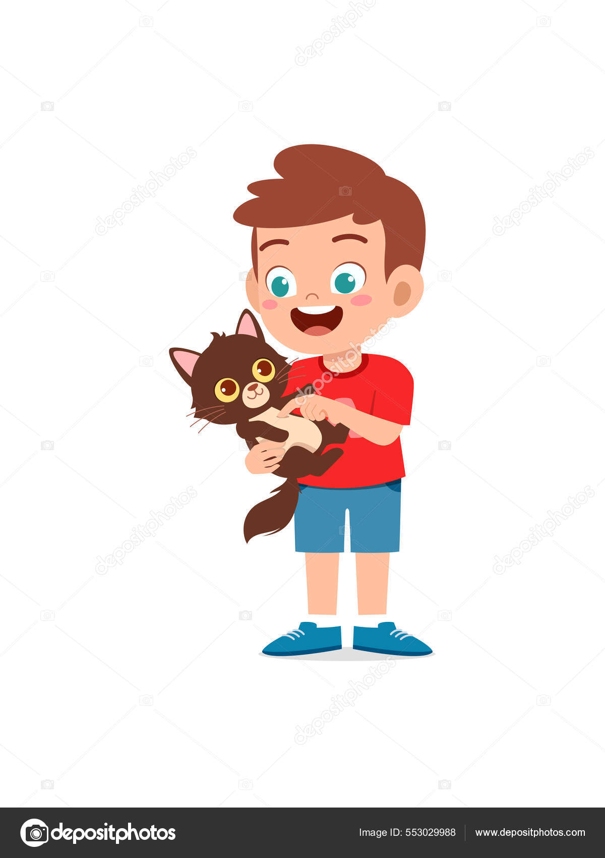 Little Boy Playing Together Cute Cat Stock Vector by ©colorfuelstudio ...