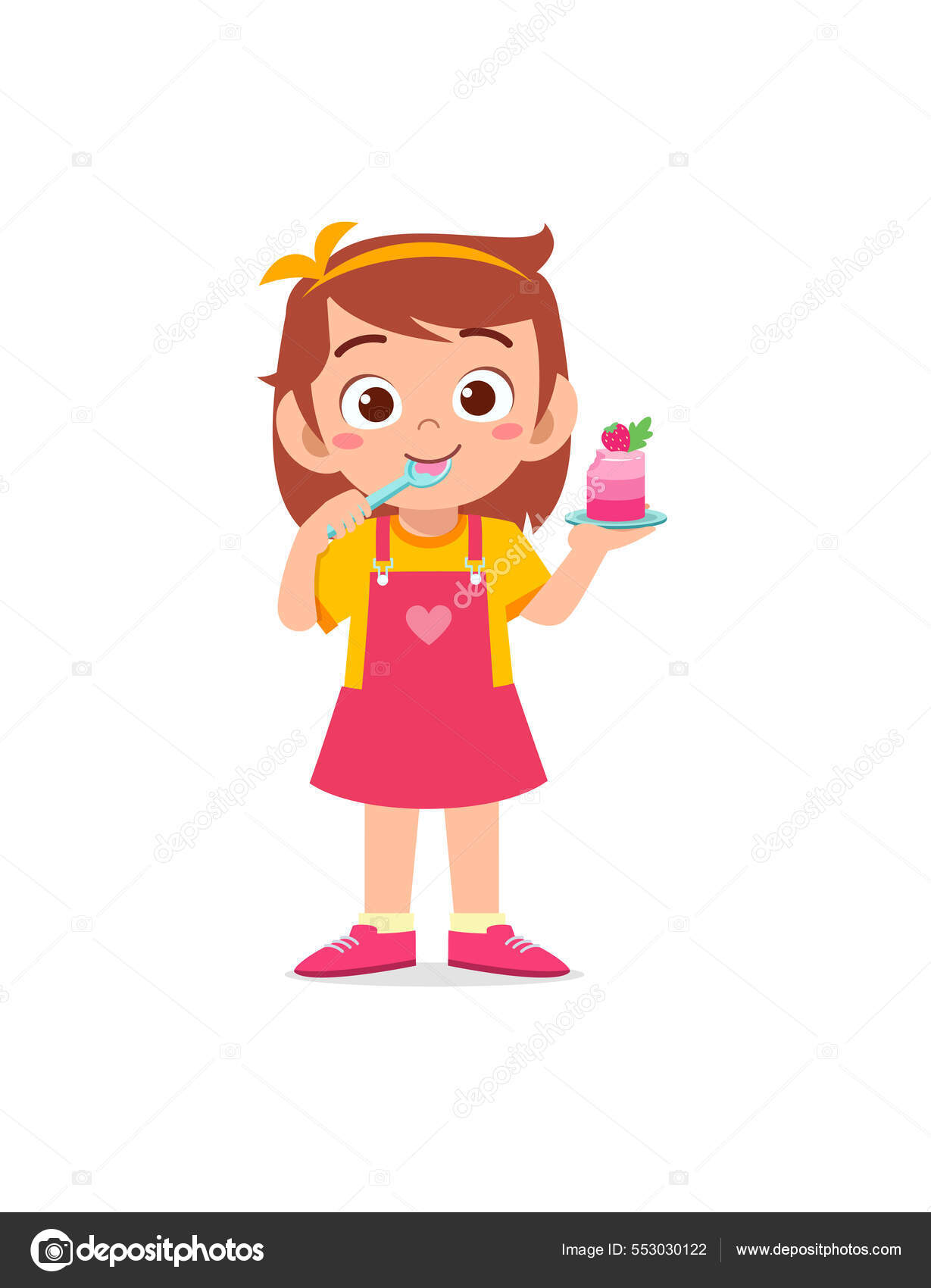 Little Girl Eat Sweet Cake Feel Happy Stock Vector by ©colorfuelstudio ...