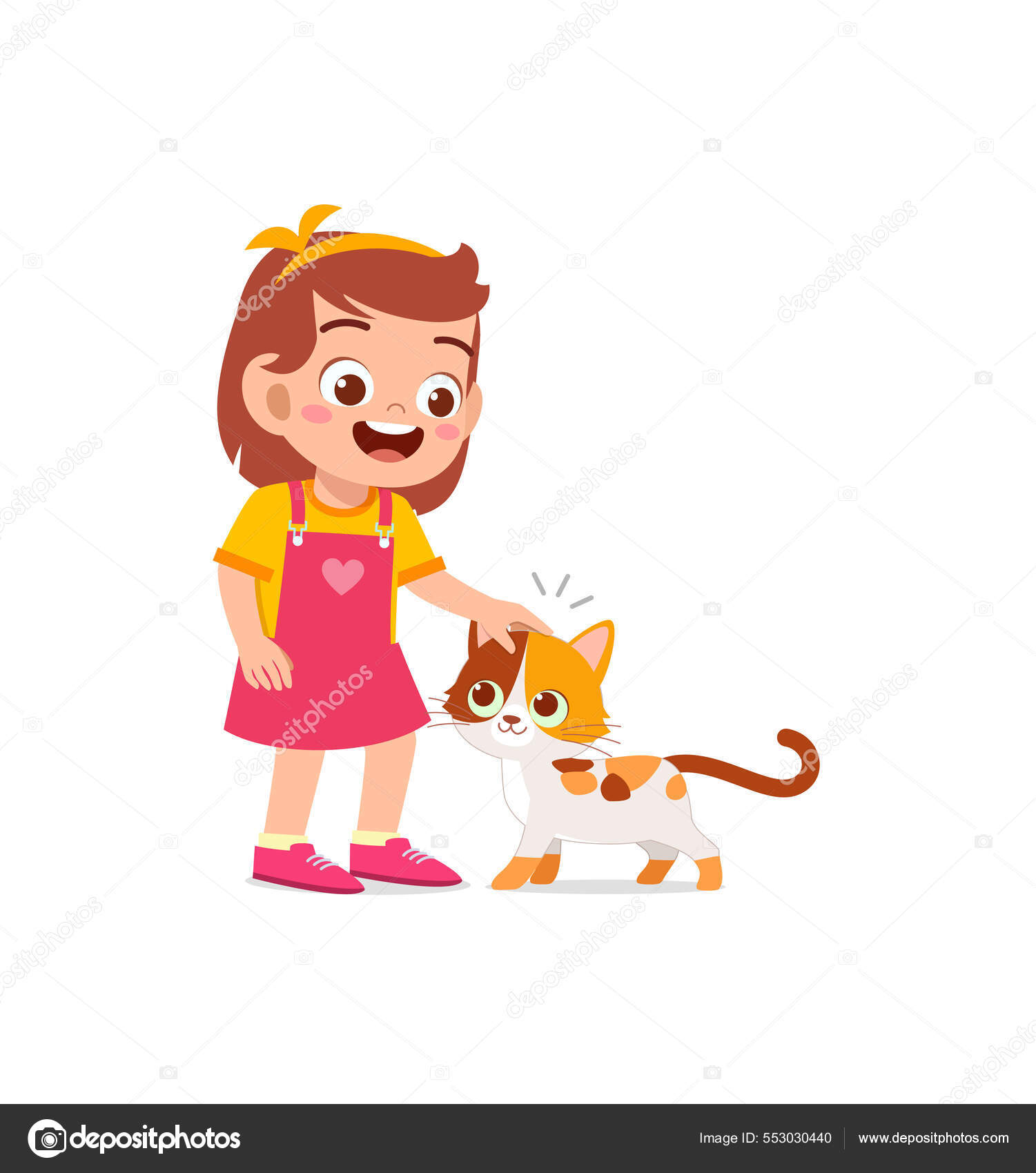 Niña Jugando Juntos Con Lindo Gato Vector de stock #553030440 de ...