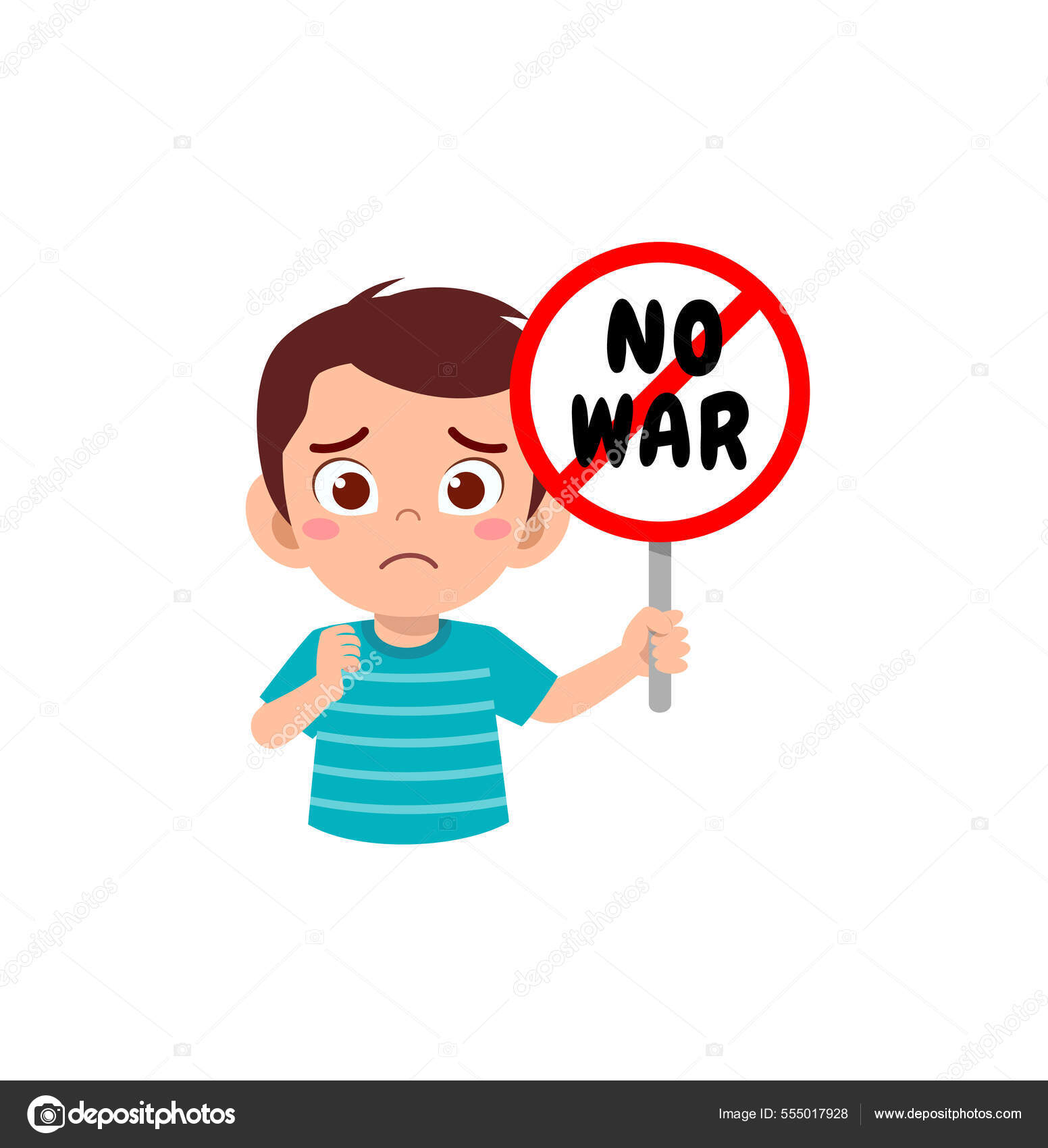 Little Kid Holding War Sign Feel Sad Stock Vector Image by ...