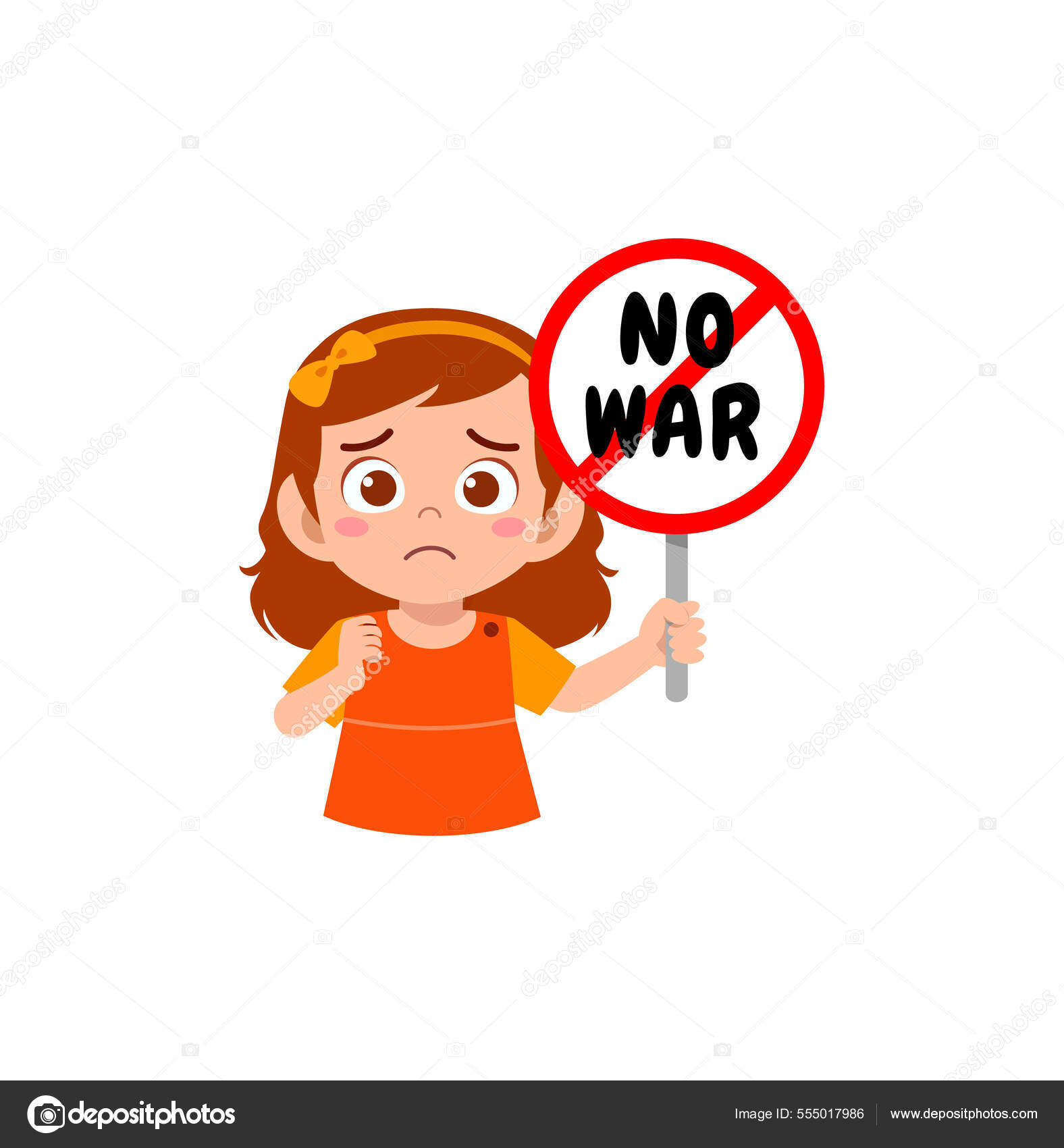 Little Kid Holding War Sign Feel Sad Stock Vector Image by ...