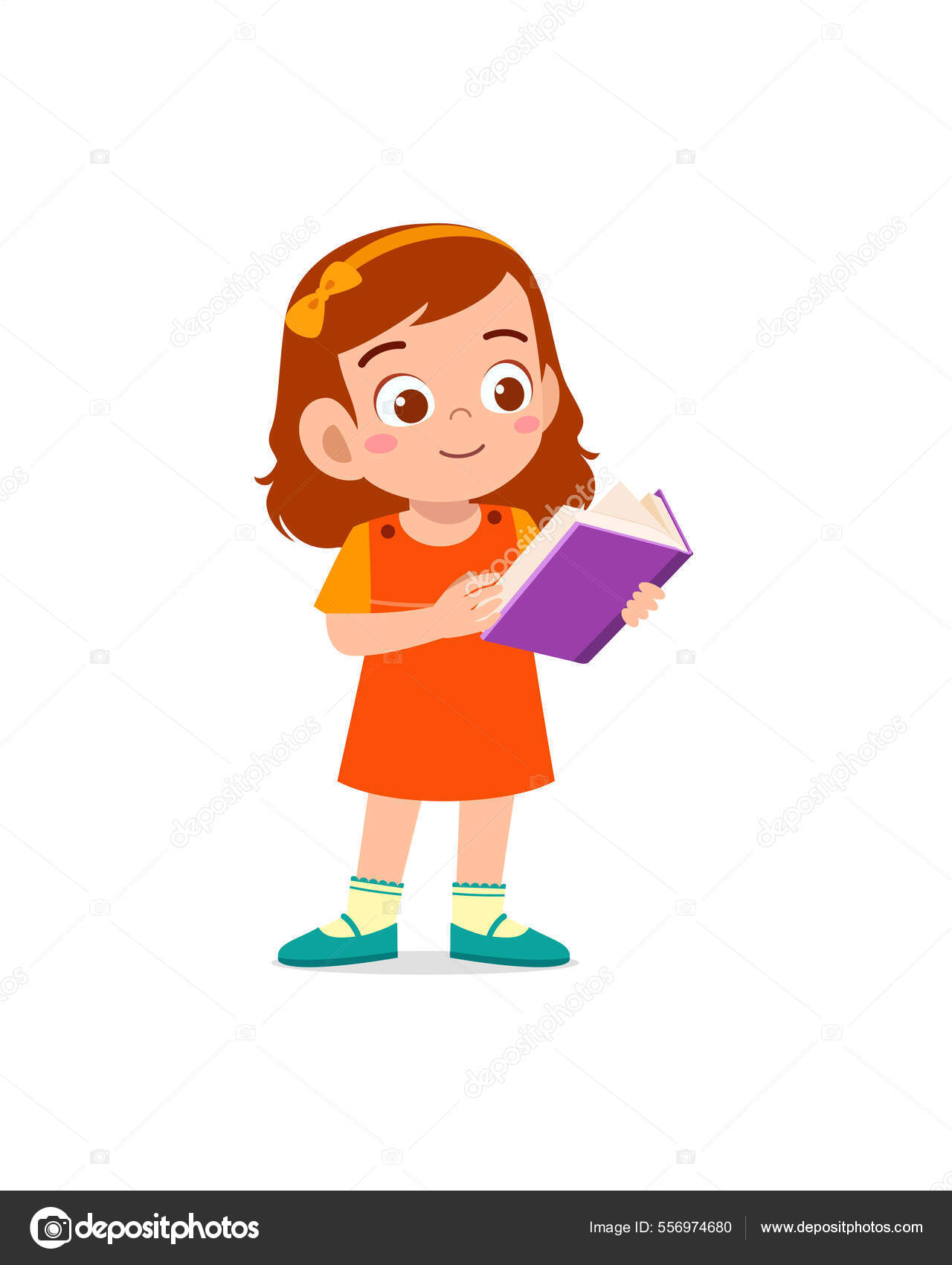 Little Kid Standing Reading Story Book Stock Vector Image by ...