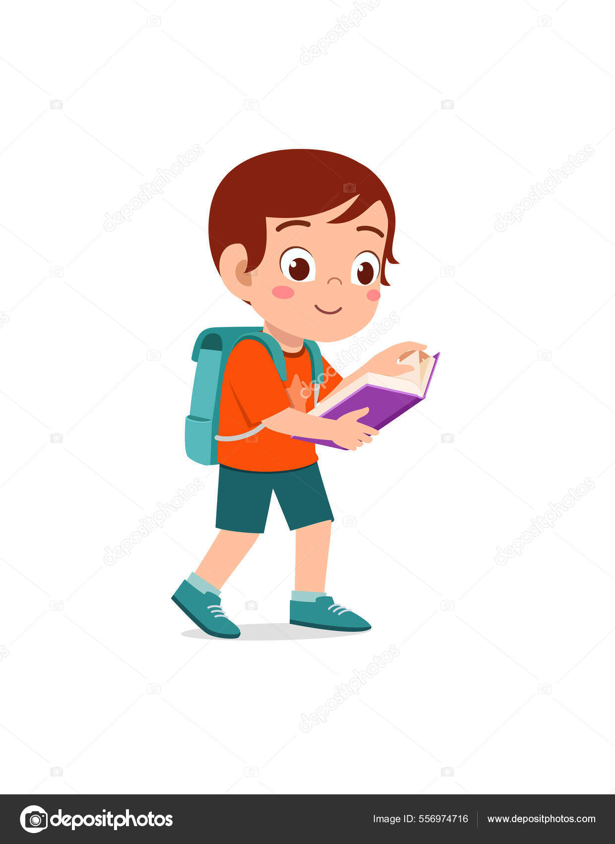 Little Kid Standing Reading Story Book Stock Vector Image by ...