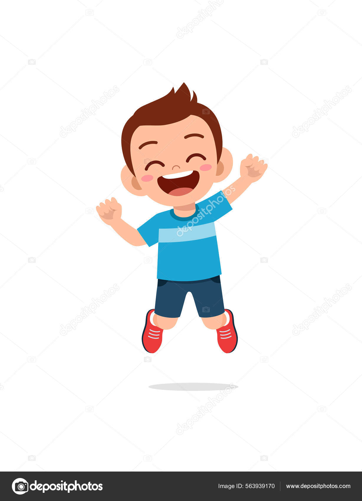 Lindo Niño Pequeño Saltar Sentirse Feliz Vector de stock #563939170 de ...