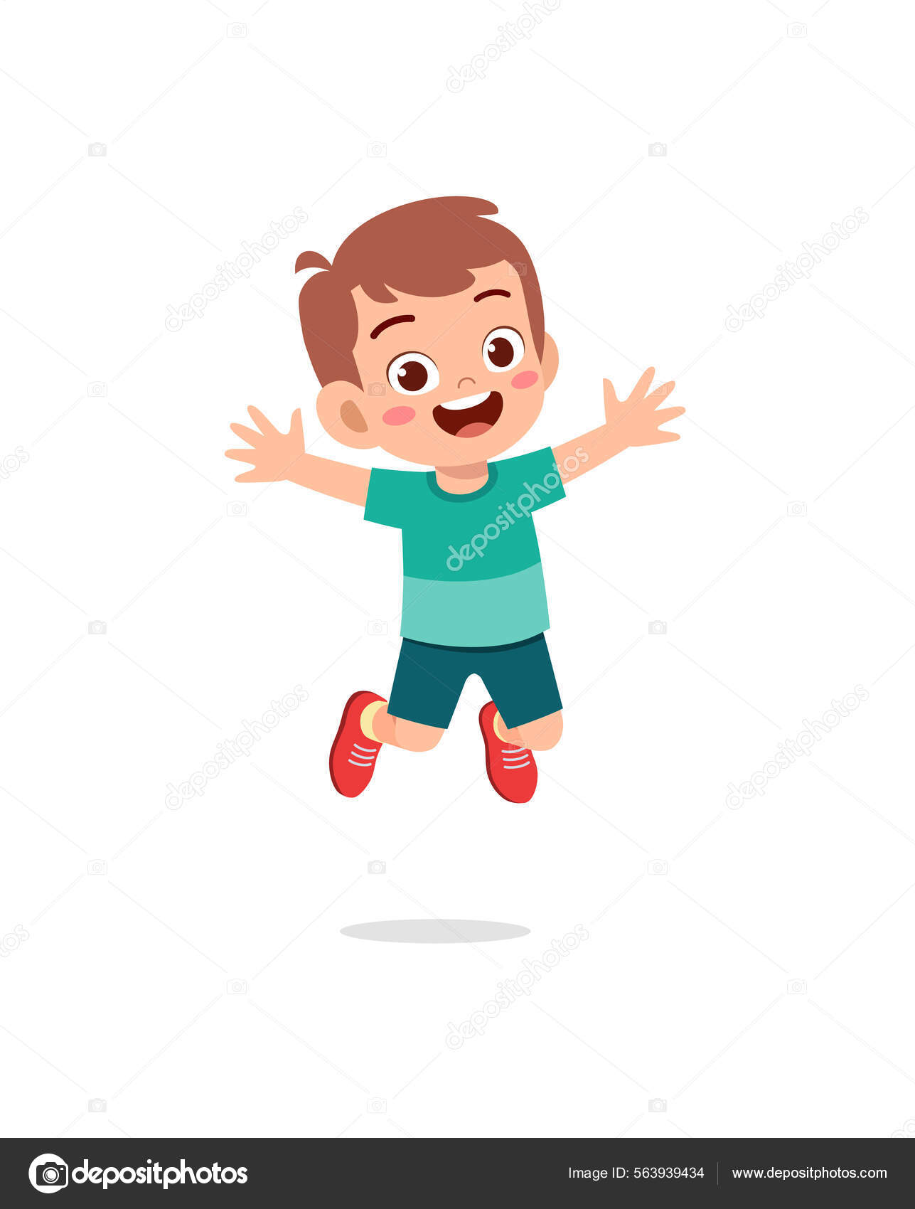 Lindo Niño Pequeño Saltar Sentirse Feliz Vector de stock #563939434 de ...