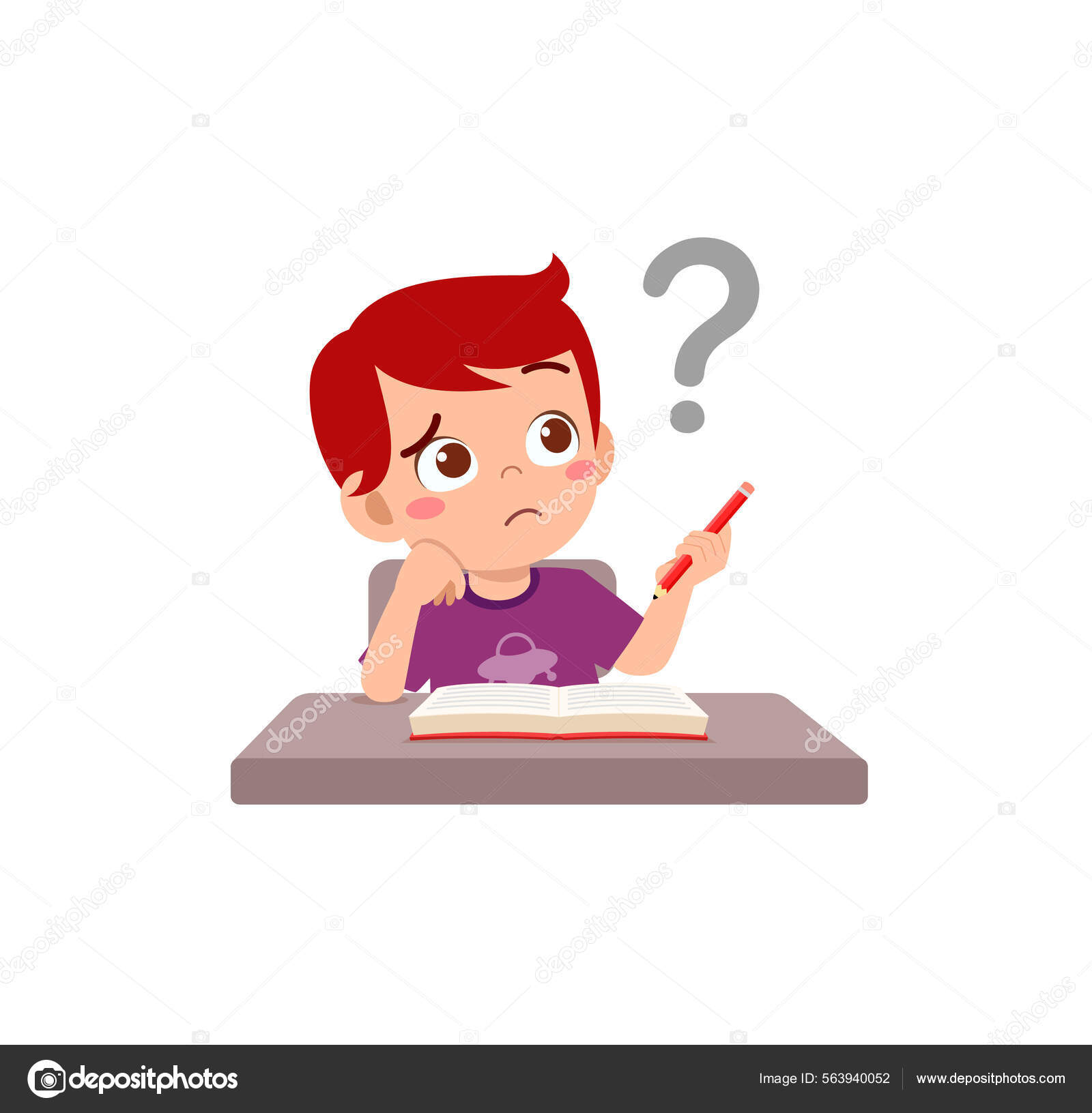 Pequeño Niño Leyendo Libro Sentirse Confundido Vector de stock ...