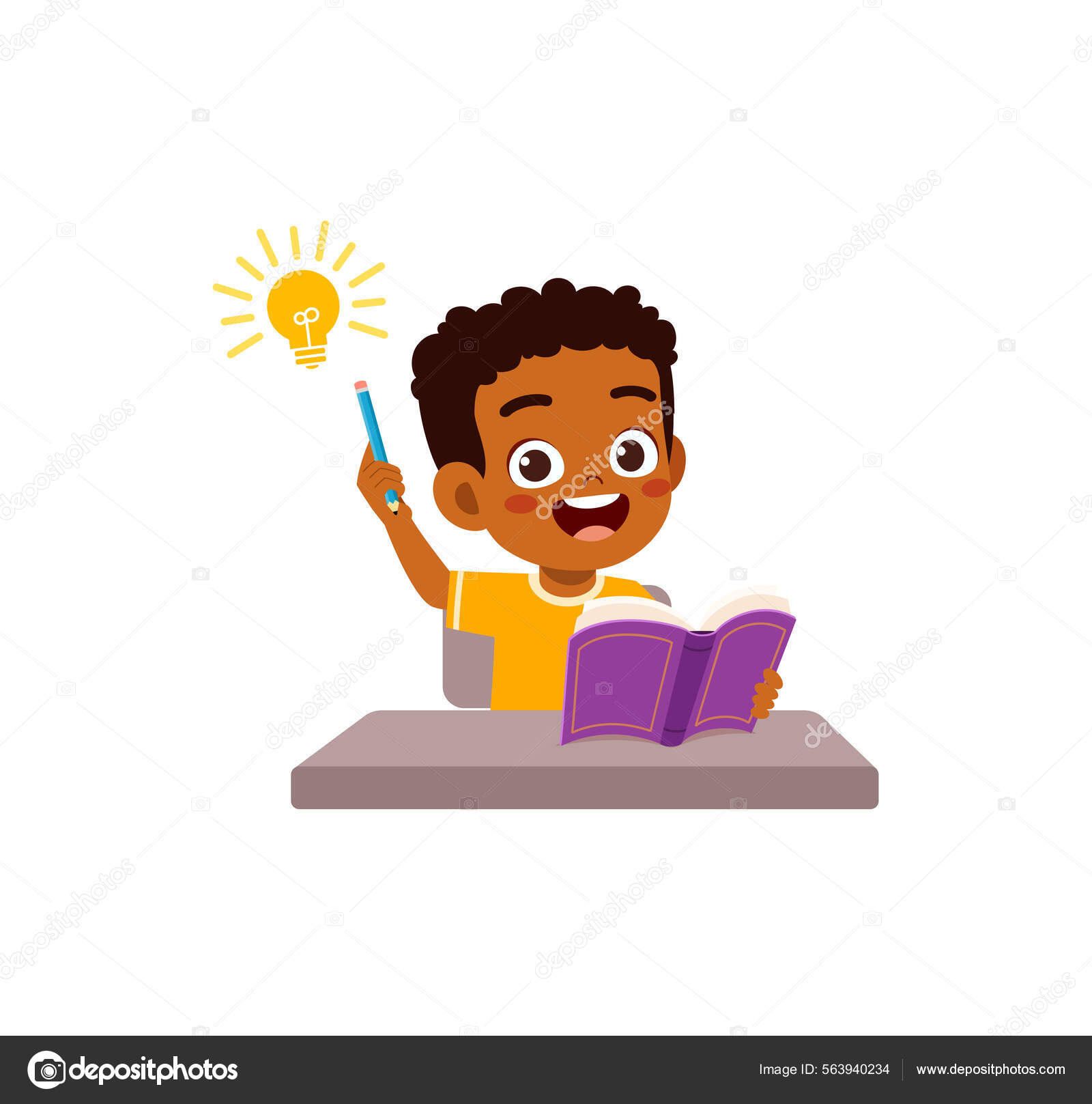 Niño Pequeño Hacer Tarea Encontrar Respuesta Vector de stock #563940234 ...