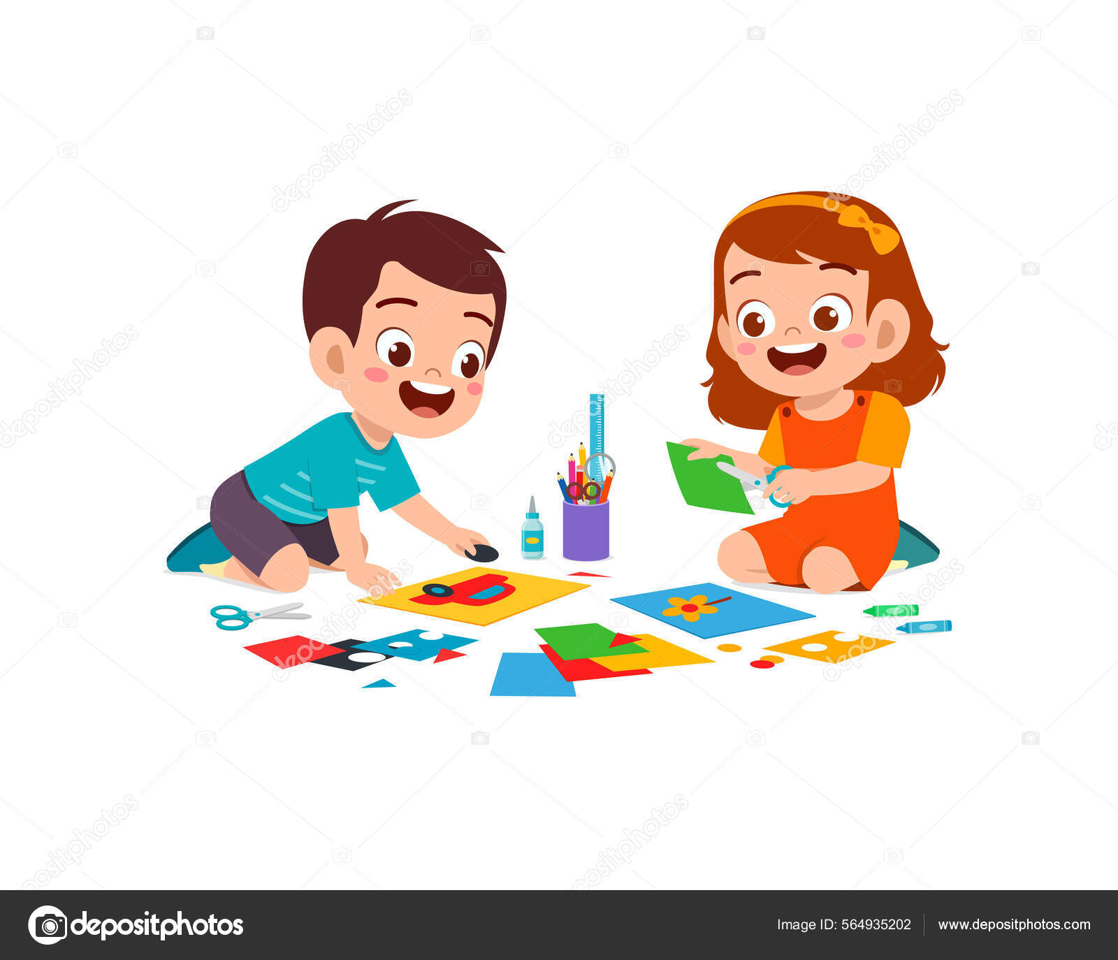 Little Kid Cut Paper Art Friend Stock Vector by ©colorfuelstudio 564935202