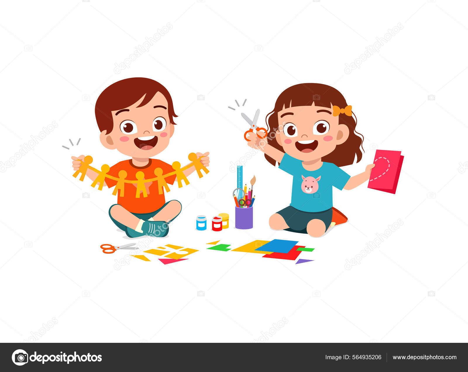 Little Kid Cut Paper Art Friend Stock Vector by ©colorfuelstudio 564935206