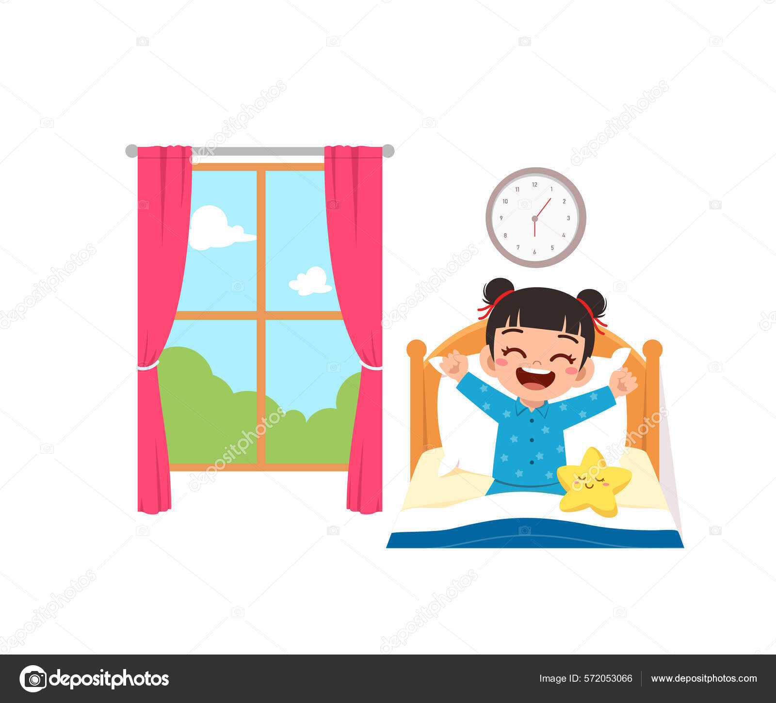 Anak Kecil Bangun Pagi Hari Vektor Stok oleh ©colorfuelstudio 572053066