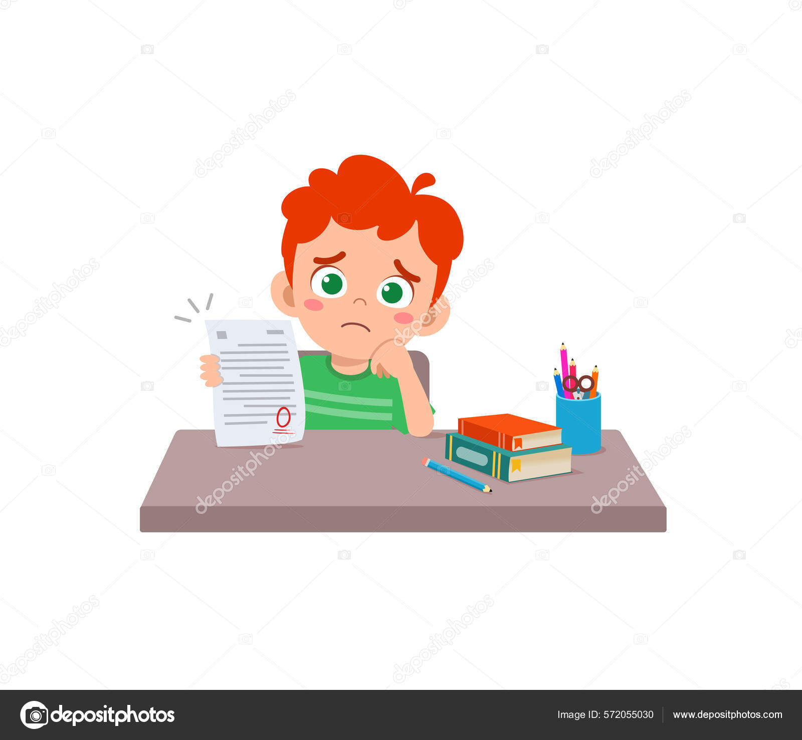 Little Kid Get Bad Grade Feel Sad Stock Illustration by ...