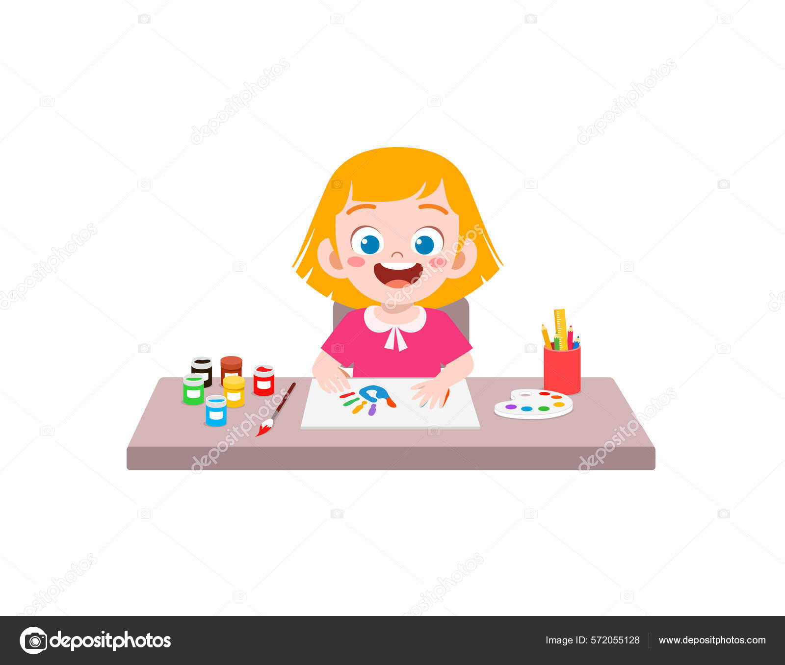 Little Kid Make Painting Hand Stamp Stock Vector by ©colorfuelstudio ...