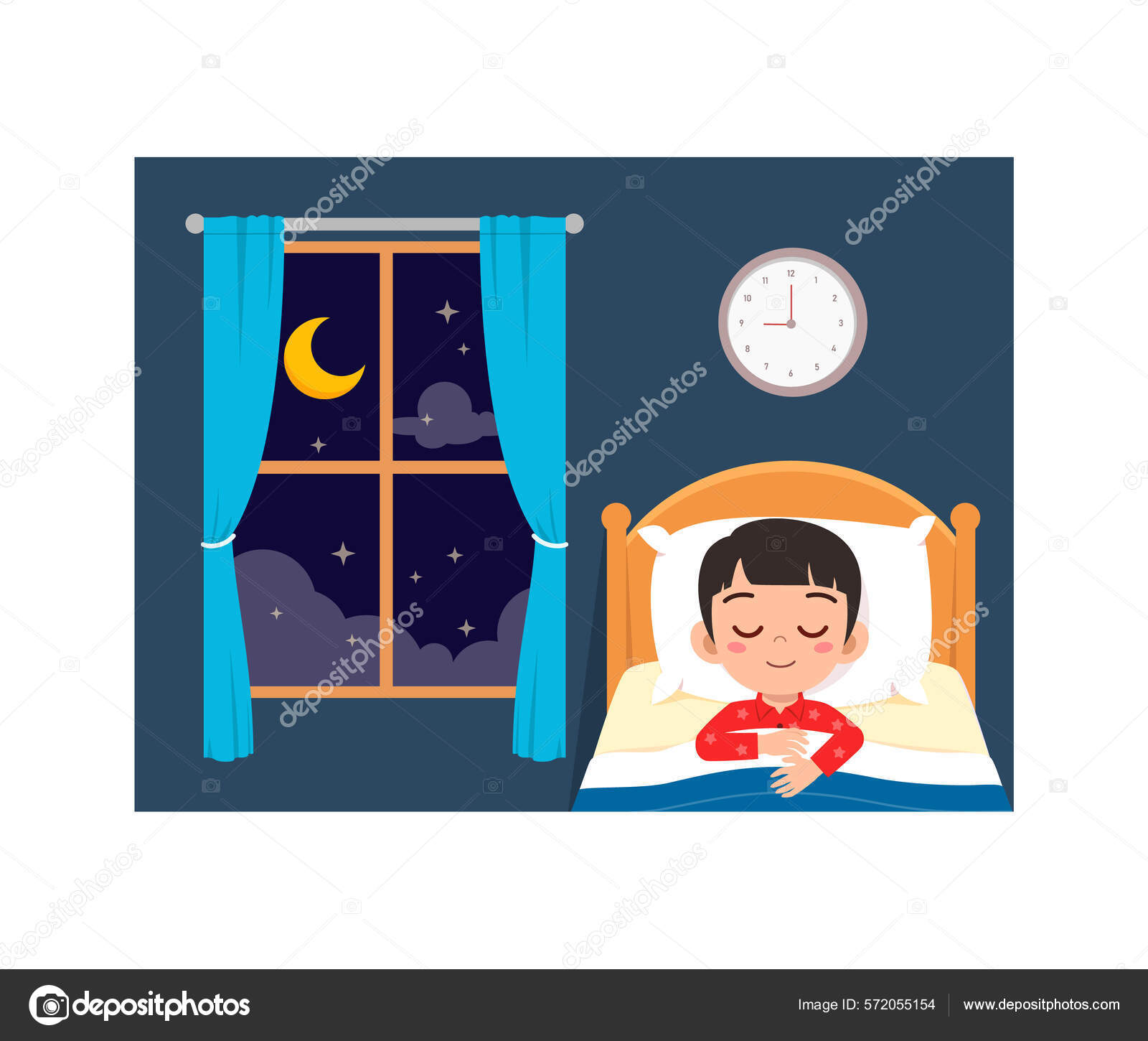 Niño Pequeño Duerme Habitación Por Noche Vector de stock por ...