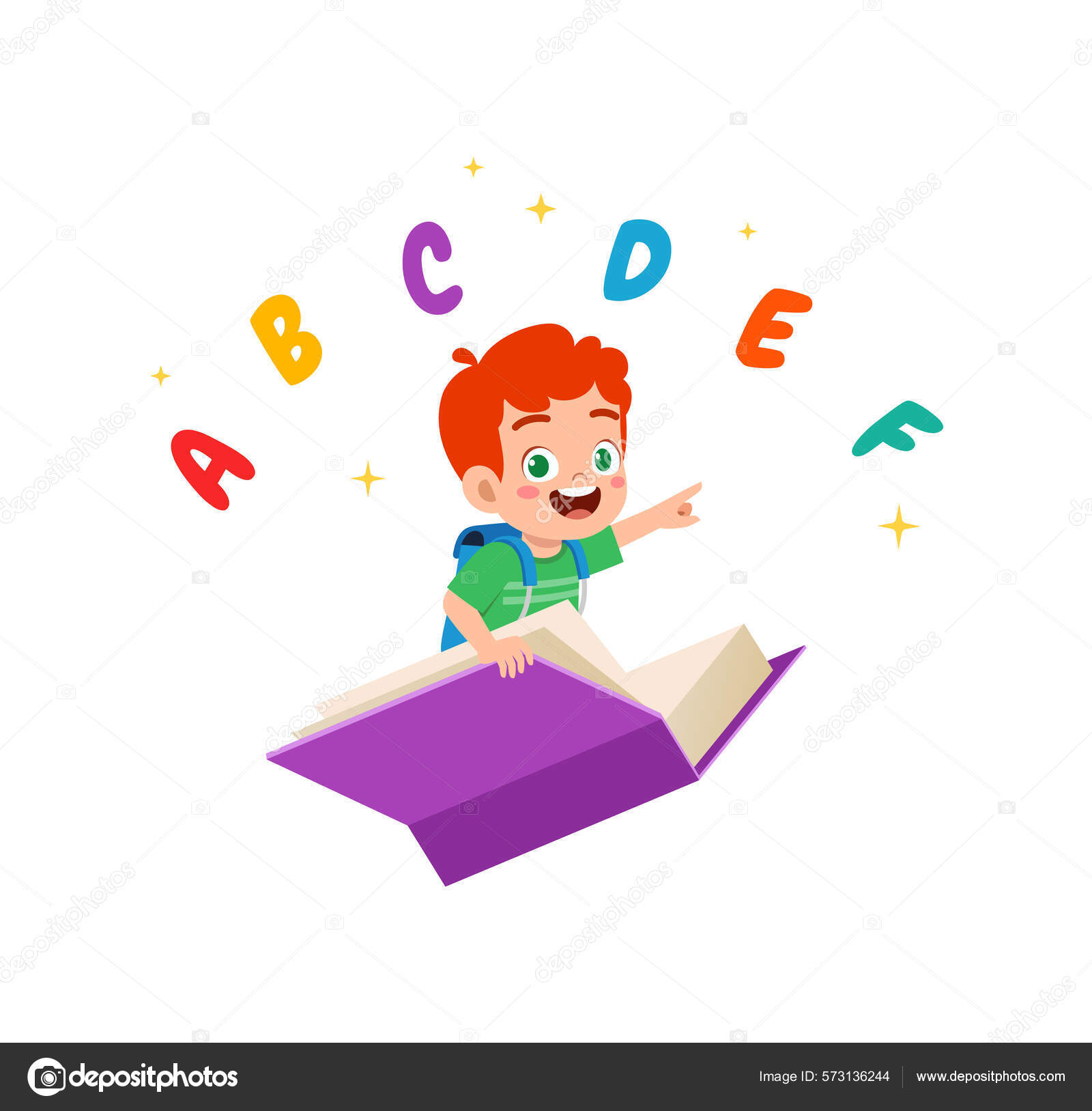 Niño Pequeño Montando Libro Volar Vector de stock #573136244 de ...