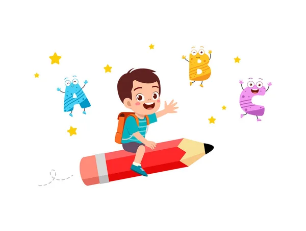Happy Cute Little Kid Study Alphabet Character Stock Vector by ...