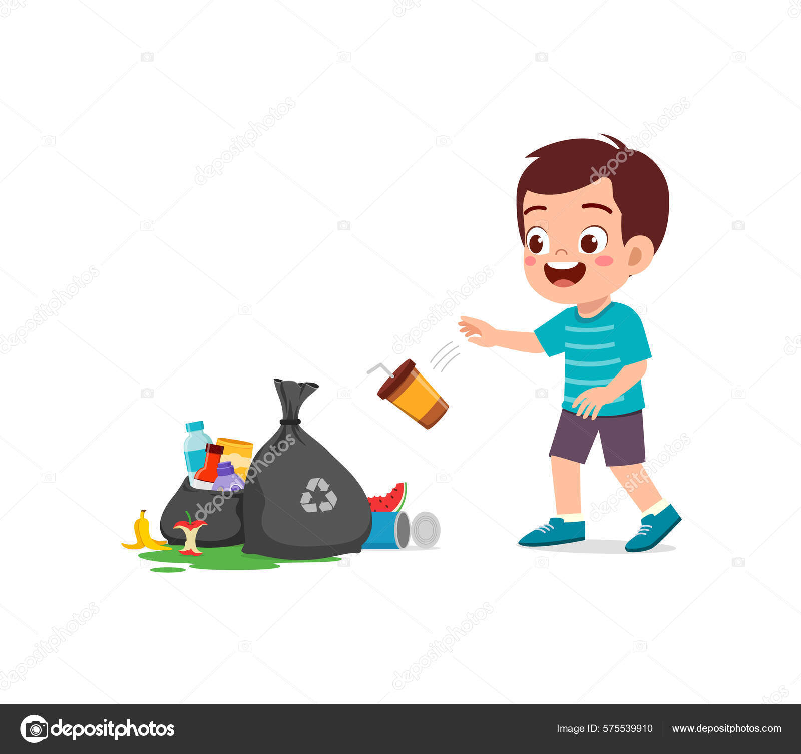 Niño Pequeño Con Mal Comportamiento Hacer Basura Vector de stock por ©colorfuelstudio 575539910