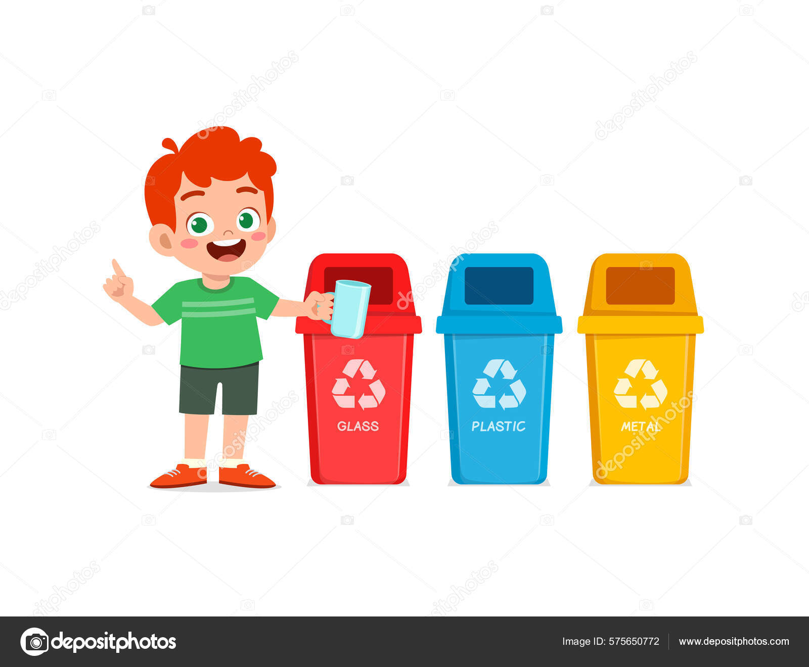 Little Kid Throw Glass Waste Recycle Bin Stock Vector Image by ...
