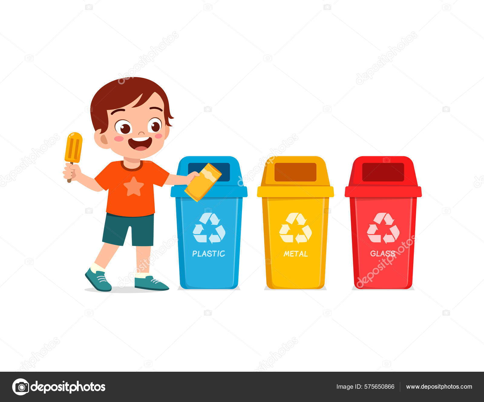 Little Kid Throw Plastic Waste Recycle Bin Stock Vector by ...