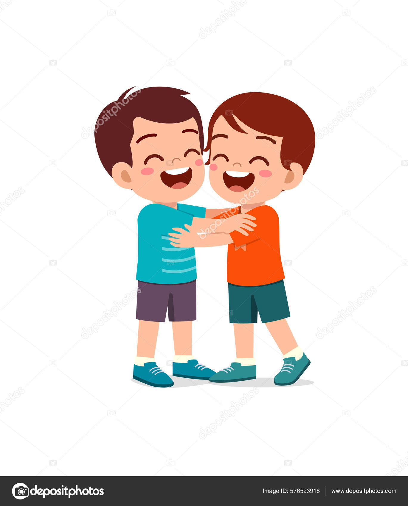 Pequeño Niño Abrazar Mejor Amigo Sentirse Feliz Vector de stock ...