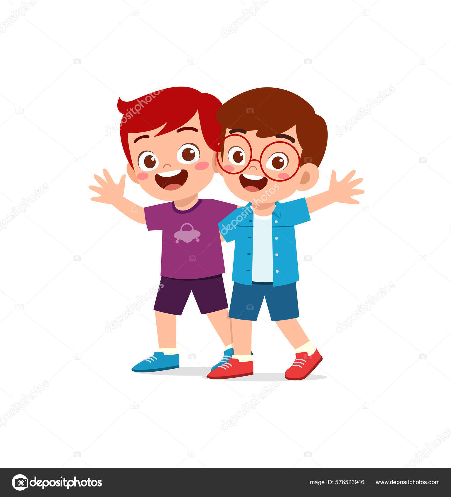 Little Kid Hug Best Friend Feel Happy Stock Vector by ©colorfuelstudio ...