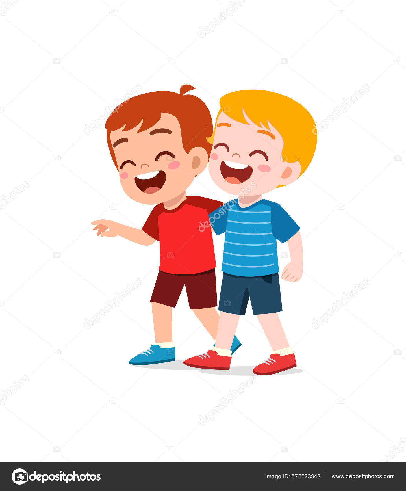 Pequeño Niño Abrazar Mejor Amigo Sentirse Feliz Vector de stock ...