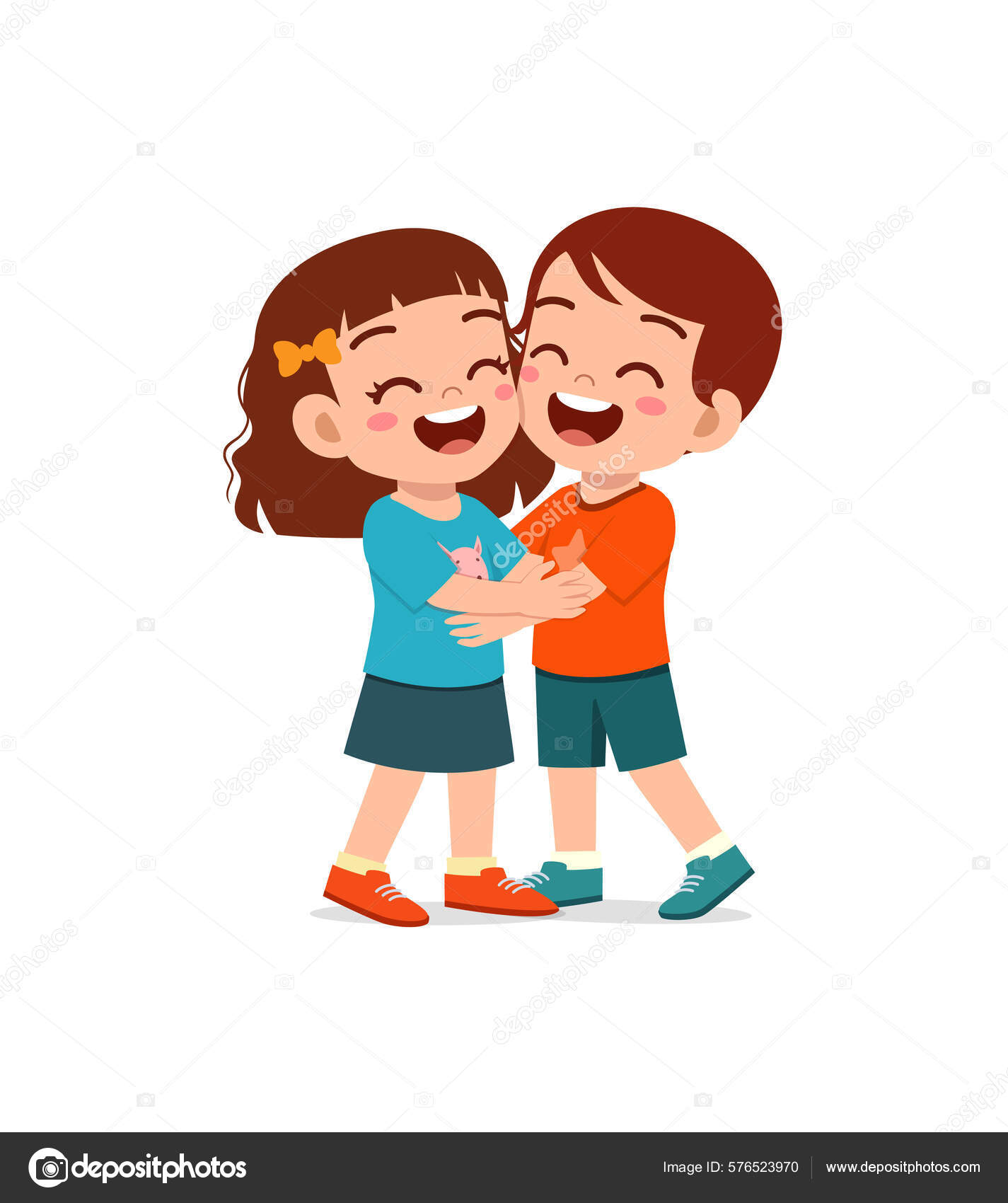 Pequeño Niño Abrazar Mejor Amigo Sentirse Feliz Vector de stock ...