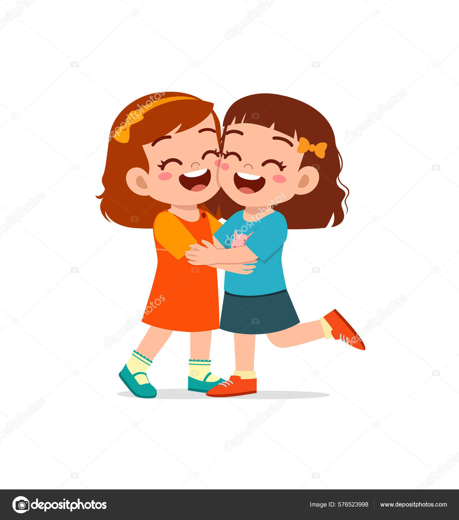 Vettoriale stockBambino Abbraccio Migliore Amico Sentire Felice di ...