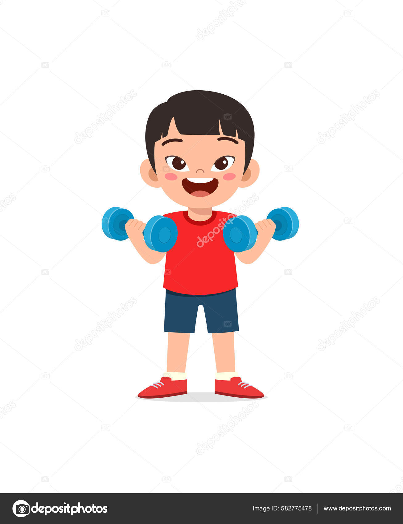 Niño Pequeño Hacer Ejercicio Con Mancuerna Ascensor Vector de stock ...