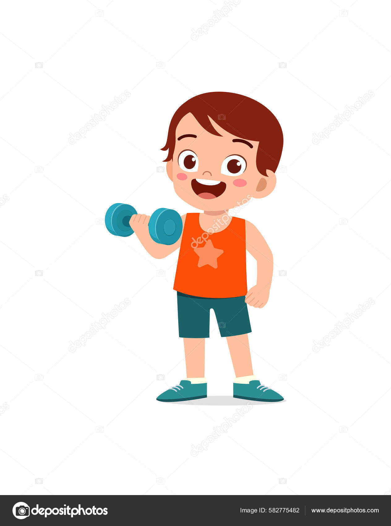 Anak Kecil Melakukan Latihan Dengan Angkat Dumbbell Vektor Stok oleh ...