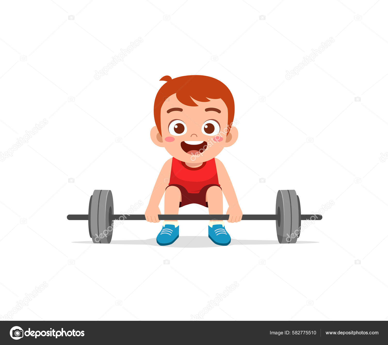 Niño Pequeño Hacer Ejercicio Con Levantamiento Pesas Vector de stock ...