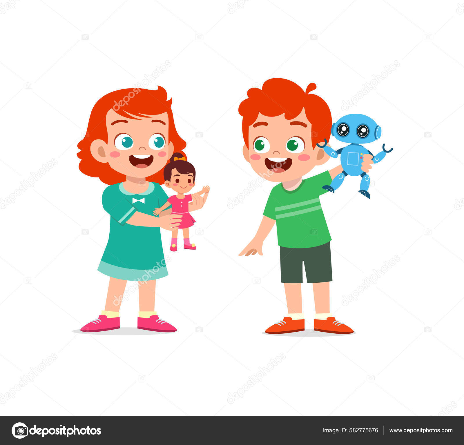 Little Kids Play Toy Friend Together Stock Vector by ©colorfuelstudio ...