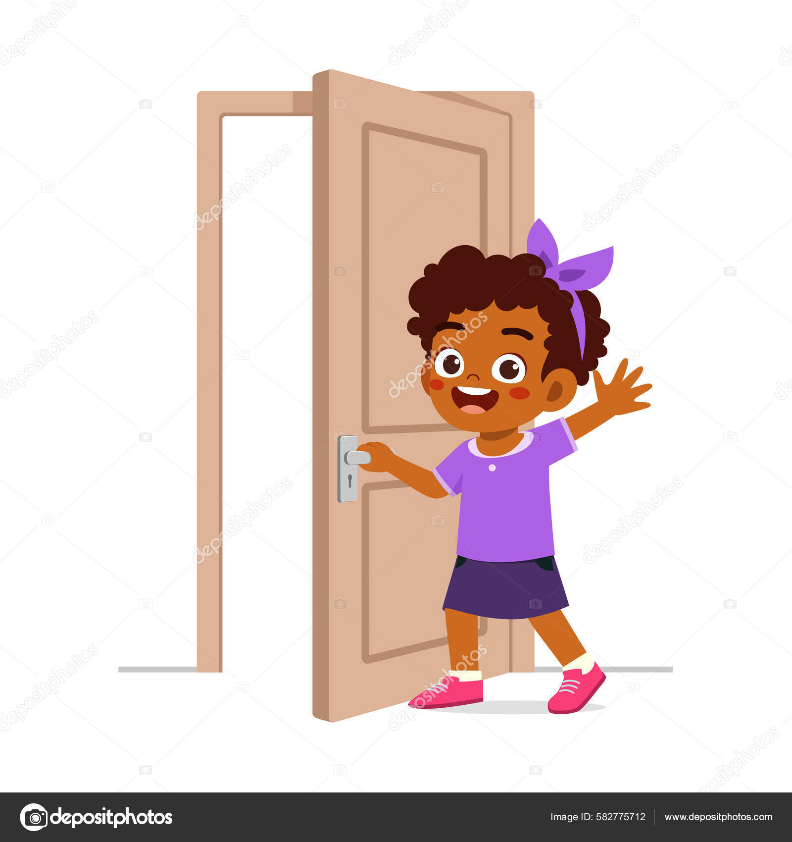 Little Kid Standing Holding Door Knob Stock Vector by ©colorfuelstudio ...