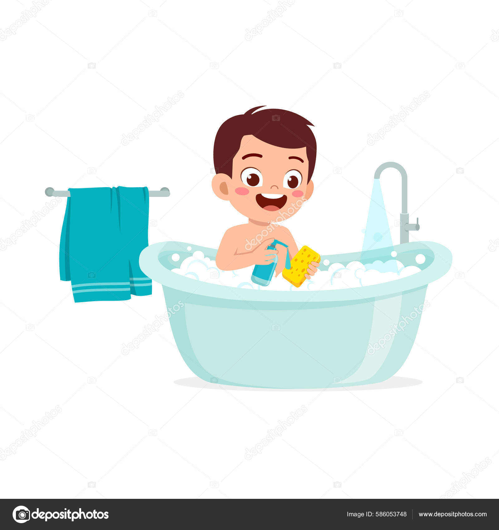 Taking A Bath Clipart For Kids Kid In Bathtub Cartoon Clipart Vector