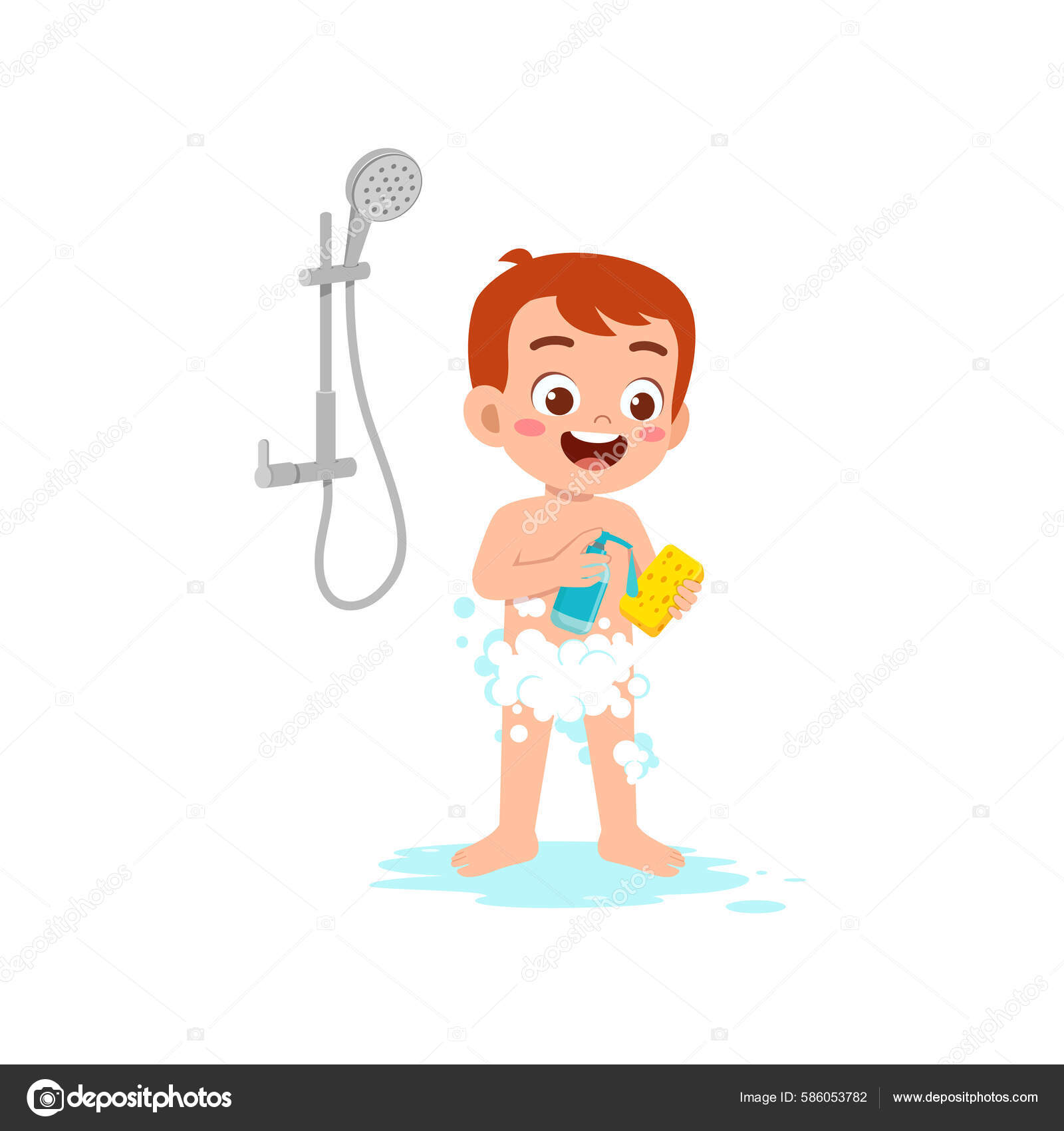 Little Kid Take Shower Wash Body Vector de stock #586053782 de ...