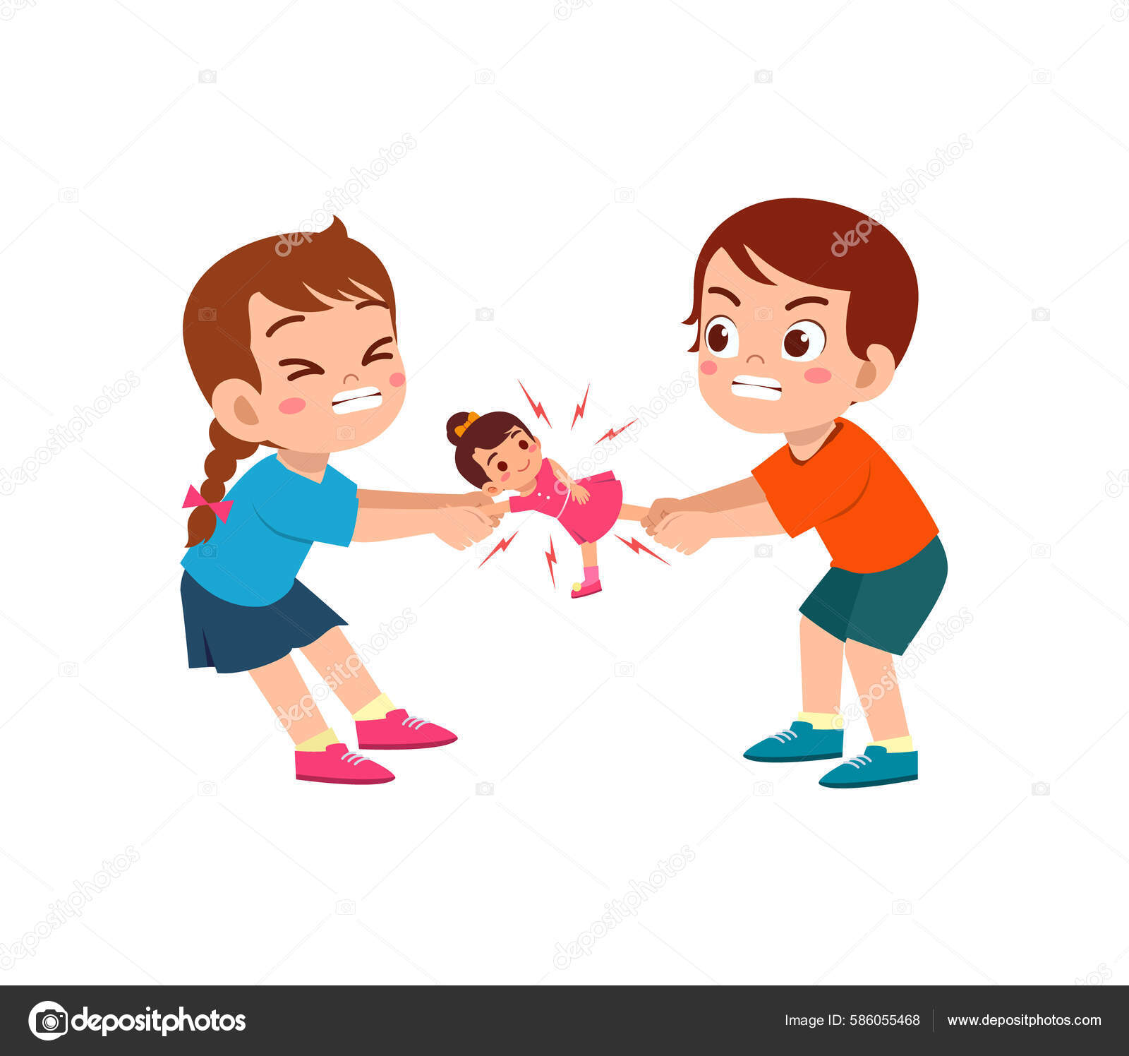 Little Kid Pulling Toy Friend Feel Angry Stock Vector Image by ...