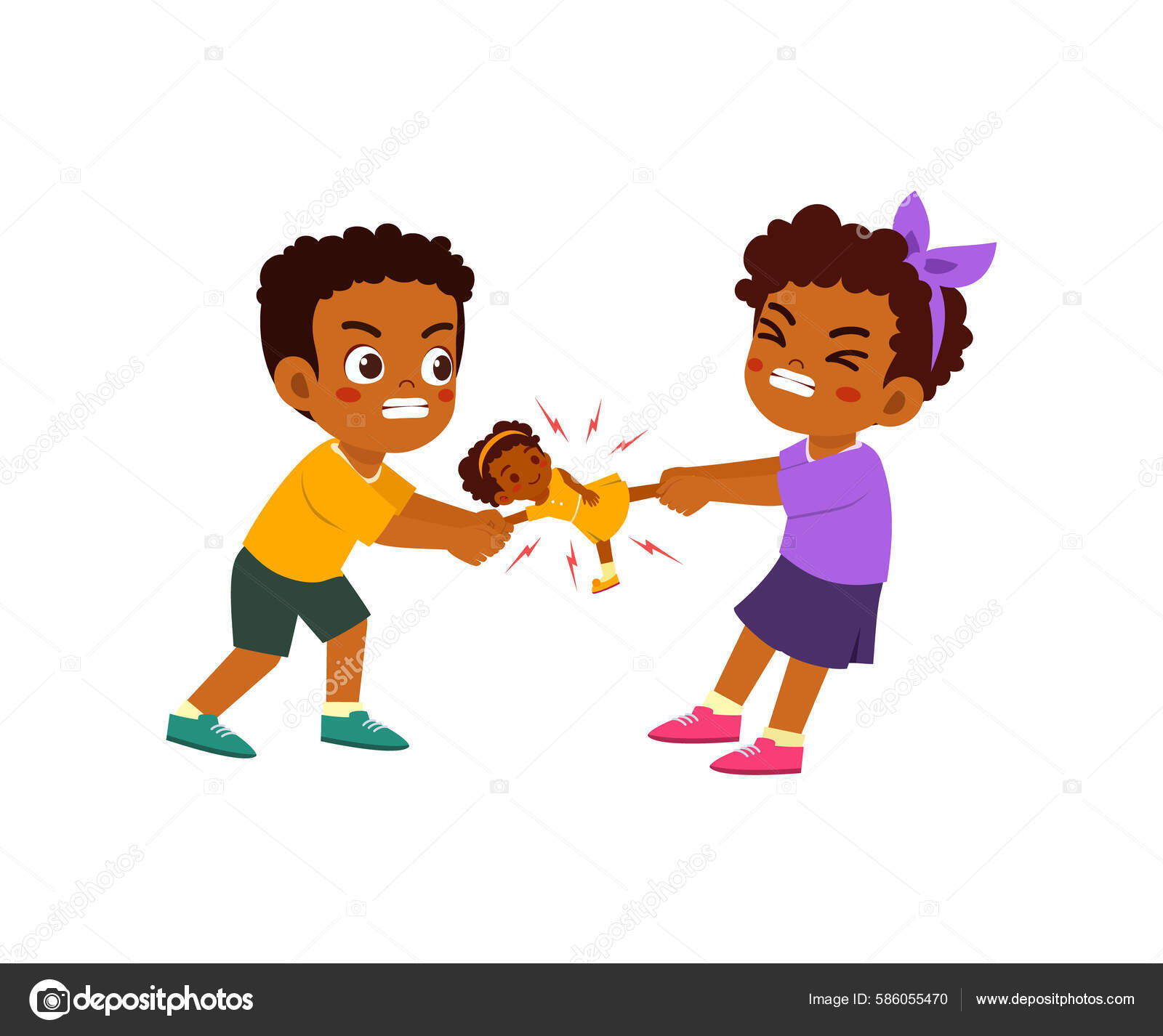 Criança Puxando Brinquedo Com Amigo Sentir Raiva Vetor de ...